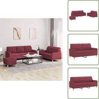 vidaXL The Living Store - 3-tlg. Sofagarnitur mit Kissen Weinrot Stoff - Weinfarbener Couchtisch - Couchgarnitur Rot - Gem&uuml;tliches Sofa - Ledercouch