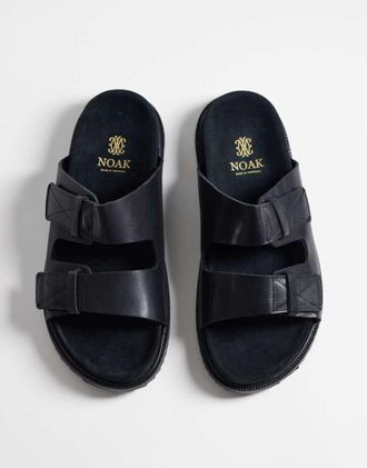 Noak Made in Portugal - Sandalen aus schwarzem Leder mit zwei Riemen