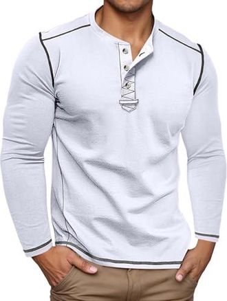 Generic T-shirt pour homme, lourd, manches longues, d&eacute;contract&eacute;, coupe ajust&eacute;e, couleur unie, pour le quotidien en automne et en hiver, confortable et respira