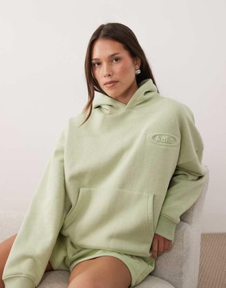 KAIIA Studio - Sweat &agrave; capuche densemble oversize avec logo emboss&eacute; - Vert-Multicolore