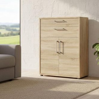 Dmora Kommode Jemima, Wohnzimmerbuffet, Wohnzimmer-Sideboard, Moderne K&uuml;chen-Speisekammer, 89x40 h113 cm, Eiche