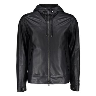 Moorer Homme, Vestes, Noir, Taille: L Veste en cuir à capuche Doublure logo