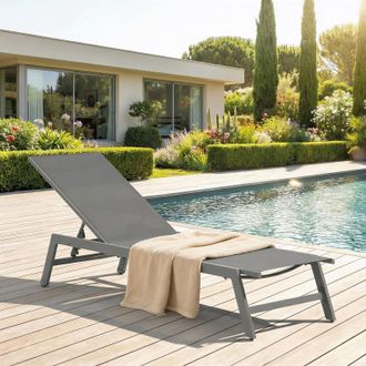 IDIMEX Gartenliege ESPIRITU h&ouml;henverstellbar, grau - Sonnenliege mit verstellbarem Kopfteil aus Aluminium und UV-best&auml;ndigem Textilene, f&uuml;r Terrasse Balkon G