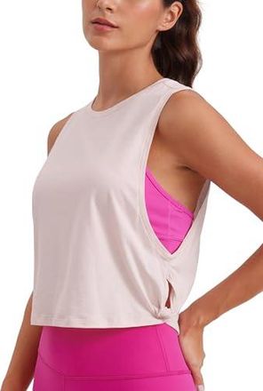 CRZ YOGA Femme Coton D&eacute;bardeur Shirt sans Manches Corps de Sport Fitness Tank Tops Smoky Blush 42