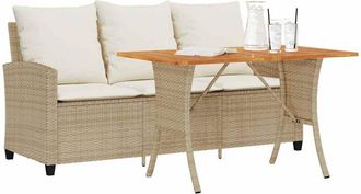vidaXL Gartensofa 3-Sitzer mit Kissen & Tisch Beige Poly Rattan - Vidaxl