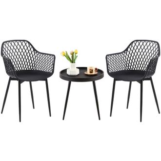 Eggree Ensemble table et 2 chaises, fauteuils lounge avec accoudoirs et pieds en m&eacute;tal, chaises de cuisine pour bureau, cuisine, noir