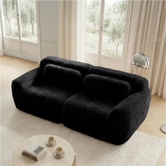 Generic Modernes 2-Sitzer-Sofa, modulares Sofa, rutschfeste Basis, mit 2 Kissen, extra breite ergonomische Armlehnen,for Lesen und Arbeiten(Negro+Peluche+2 Pl