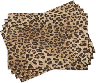 Abakuhaus Leopard-Druck Platzmatten, Wildtierhaut, Waschbare Stoff Esszimmer Küche Tischdekorations Digitaldruck, Pastellbraun