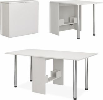 Rodnik Klappbarer Esstisch, weiß, aufklappbare Tischplatten, Klapptisch platzsparend für Küche, Esszimmer & Büro, 170x81x73 cm