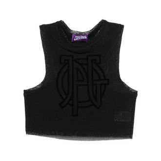 Jean Paul Gaultier Logo-Flockiertes Mesh Racerback-Top - - Tops - Damen - Schwarzk - XS