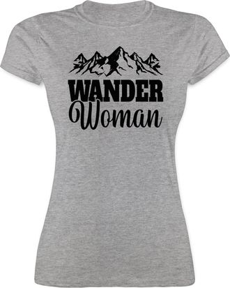 Shirtracer Shirt Damen - Wander Woman - Geschenk f&uuml;r Wanderin - M - Grau meliert - wandergeschenk Sport Berg Tshirt Geschenke zum wandern Berge Shirts wanderbekl