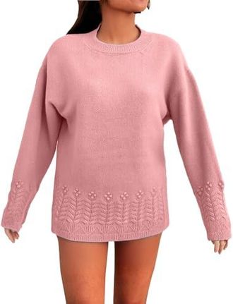 Generic Pull pour femme col rond couleur unie pull r&eacute;tro crochet motif floral pull pull haut d&eacute;contract&eacute; confortable &agrave; porter au quotidien pour lautomne et lh