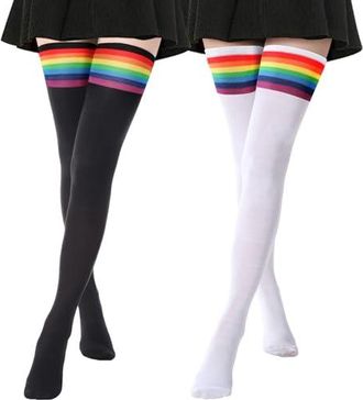 Dreshow 2 Paires Femme Coton Extra Longues Chaussettes Hautes de Cuisse Montantes Chaussettes de Genoux para Sport Cosplay