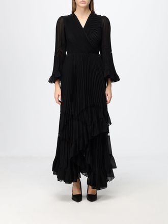 Twinset Robe portefeuille midi en cr&ecirc;pe pliss&eacute; &agrave; col en V