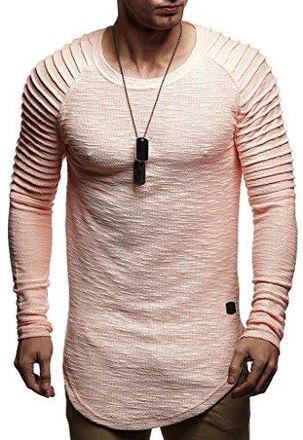 LEIF NELSON LN8310 Sweat-shirt de motard pour homme - Col rond - Coupe ajustée - En coton - Basique - Manches longues - Blanc - Col rond - Noir - Manches longues,