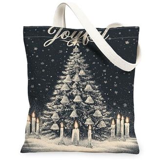 Generic Sacs fourre-tout en toile vintage de No&euml;l, motif arbre joyeux, sacs d&eacute;picerie, sacs d&eacute;picerie r&eacute;utilisables, l&eacute;gers et lavables avec bandouli&egrave;re pour 