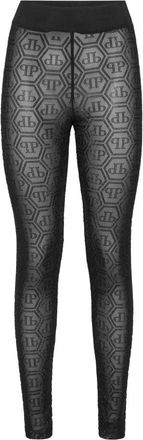 Philipp Plein Femme, Pantalons, Noir, Taille: 38 FR Leggings en tulle Monogram Strass