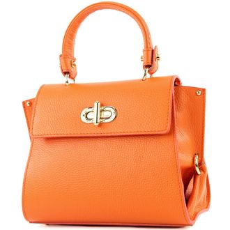 modamoda.de T182 - ital. Damen Henkeltasche Klein Leder, Farbe:Orange