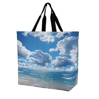 Generic Oc&eacute;an Et Nuages Blancs Sac Courses D&eacute;contract&eacute; Sacs De Courses L&eacute;ger Sac Fourre Tout Pour Gym Travail Shopping