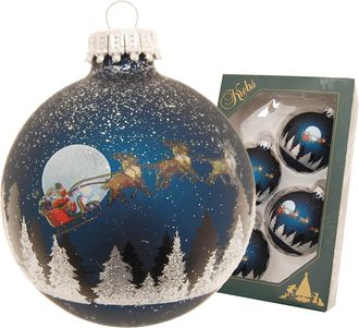 Krebs Glas Lauscha Weihnachtsdekoration/Christbaumschmuck aus Glas - Weihnachtskugeln - Motiv: Mitternacht vor Weihnachten mit Silberdekor - 4 Stück - Größe: 4 mal 7cm