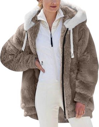 Generic Veste Polaire Femme Chaude A Capuche Hiver Vêtements Grande Taille Manteaux Womens Blouson Long Zippé Sweatshirt Mode Sweat À Capuche Épaissir Parka M