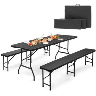 Sekey Bierzeltgarnitur Klappbar, Kunststoff Biertischgarnitur 180cm, 3-teilig Set Tisch + 2 x Bierbank mit Tragegriffe, Gartenm&ouml;bel Set f&uuml;r drinnen