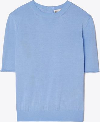 Tory Burch Damen Kurz&auml;rmliges Rundhalstop
