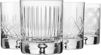 Krosno Whisky-, Bourbon- & Scotchgl&auml;ser 250 ml - 4er Set - Saga Kollektion - 4 Verschiedene Schliffe - Handgefertigt - Kristallglas, Geschliffen - Geschenk
