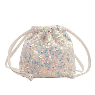 Generic Petit sac de soir&eacute;e &agrave; paillettes pour femme, &eacute;l&eacute;gant sac de soir&eacute;e, banquet, mini seau brillant, blanc, Black