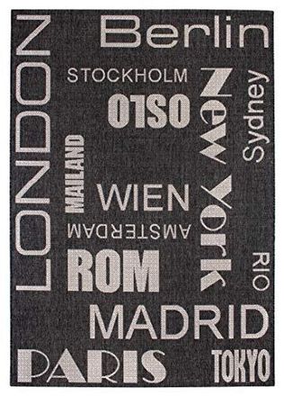 Andiamo In- & Outdoor Teppich Louisville moderner Webteppich Bordüre vollständig umkettelt Flachgewebe 120 x 170 cm Städte Namen