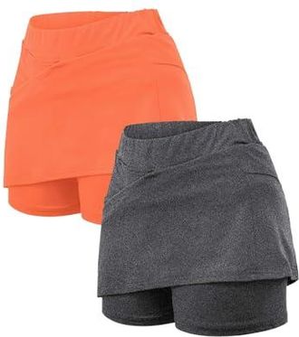 Generic Lot de 2 Jupe Short Femme Ete Sexy Chic Faux Deux Couches Short Femme Sport Shorts Jupe Femmes Femmes Grande Taille Haute Élastique Yoga Shorts Randon