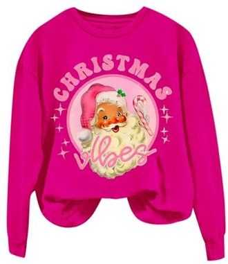 Generic Pull de No&euml;l d&eacute;contract&eacute; pour femme - Col rond - Manches longues - Imprim&eacute; P&egrave;re No&euml;l - Lettre - Tenue pour femme, rose vif, M