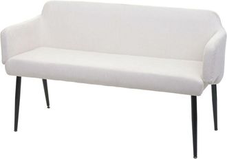 Hhg Sitzbank HHG 084, Esszimmerbank Bank Polsterbank Garderobenbank Rückenlehne Armlehne Stoff/Textil 133cm creme-weiß