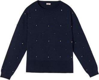 Oltre Femme, Pulls, Bleu, Taille: 44 FR Pull en maille m&eacute;lang&eacute;e viscose avec cristaux