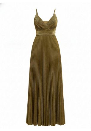 Goddiva Maxikleid Sleeveless Pleated A Line Lurex Maxi Dress Langes Kleid, Wickeloptik, &Auml;rmellos