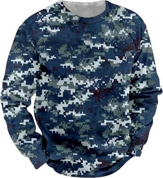 Generic Sweat-shirt tactique camouflage col rond en polaire pour hommes - Pull à manches longues imprimé militaire - Design athlétique pour les entraînements 
