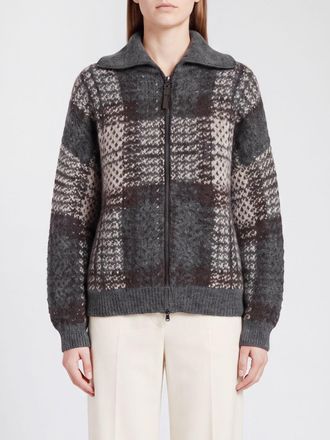 Brunello Cucinelli Karierte Wollmisch-Strickjacke mit Rei&szlig;verschluss und Pailletten