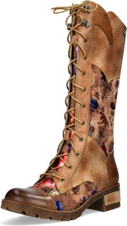 Laura Vita Damen Stiefel flach Leder mit Blumenmuster Cocrailo 63, Gr&ouml;&szlig;e:38 EU, Farbe:Braun