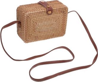 FOMIYES Sac Bandoulière Carré Rotin Tissé Main avec Bandoulière Cuir Mini Sac Pratique et Décoratif pour Femmes Style Vintage Artisanal