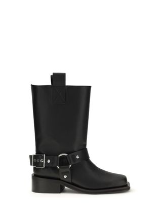 Ganni Womens Biker Boots Black Calf Leather
