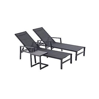 Concept Usine Lot de 2 Transats Ajustables accoudoirs + Table dAppoint | Bain De Soleil Chaise Longue | Bari Noir | Aluminium Textilène | Réglable 6 Positions | Jar