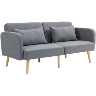 HOMCOM Homcom - Schlafsofa, 2-Sitzer Klappbett mit Bettfunktion, 2 Wurfkissen, 3-Sitzer Polstersofa mit Verstellbarer R&uuml;ckenlehne, Leinenoptik, f&uuml;r