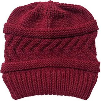 Generic Bonnet dhiver chaud en tricot pour femme - Bonnet souple en tricot &eacute;pais de couleur unie - Cagoule thermique &agrave; rabat doreille pour sports de plein air