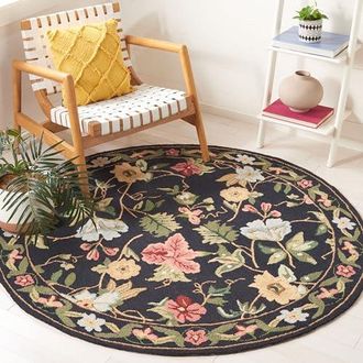 Safavieh Traditionell Teppich für Wohnzimmer, Esszimmer, Schlafzimmer - Chelsea Collection, Kurzer Flor, Schwarz und Multicolor, 90 x 90 cm