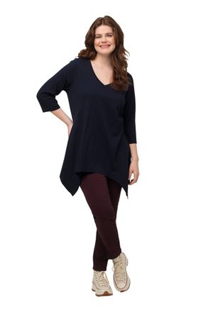 Ulla Popken T- Shirt Mit V-Ausschnitt Und Spitzem Saum Aus Umweltfreundlicher Baumwolle Damen, Goldbraun, 46-48