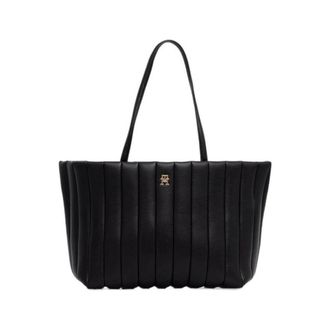 Tommy Hilfiger Femme, Sacs, Noir, Taille: ONE Size Quilted Leather Tote Bag
