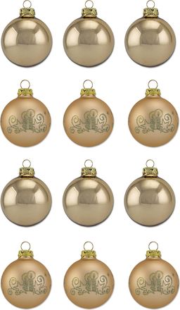 Th&uuml;ringer Glasdesign A012-0808-1340 - 12 teiliges Glaskugel Sortiment in Gold, Uni glanz und Deko matt mit Dekor Kerze