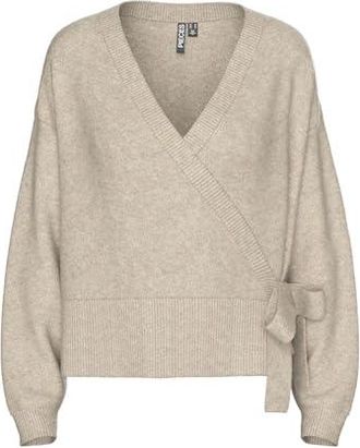 Pieces Femme Knit Pcmalou Cardigan en Tricot Ls Wrap Noos BC, Gris Taupe., M EU