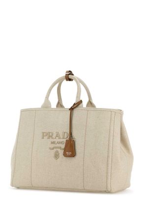 Prada Mens Sand Canvas Extra Large Prada Jardini&atilde;&uml;re Shopping Bag Naturale Coli-Vitello Borse A Mano