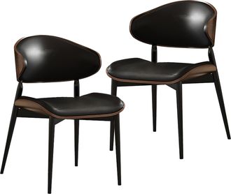 Generic Mid Century Modern Esszimmerstuhl 2er-Set - Kunstleder Mit Geschwungener Rückenlehne Und Metallbeinen(Black)
